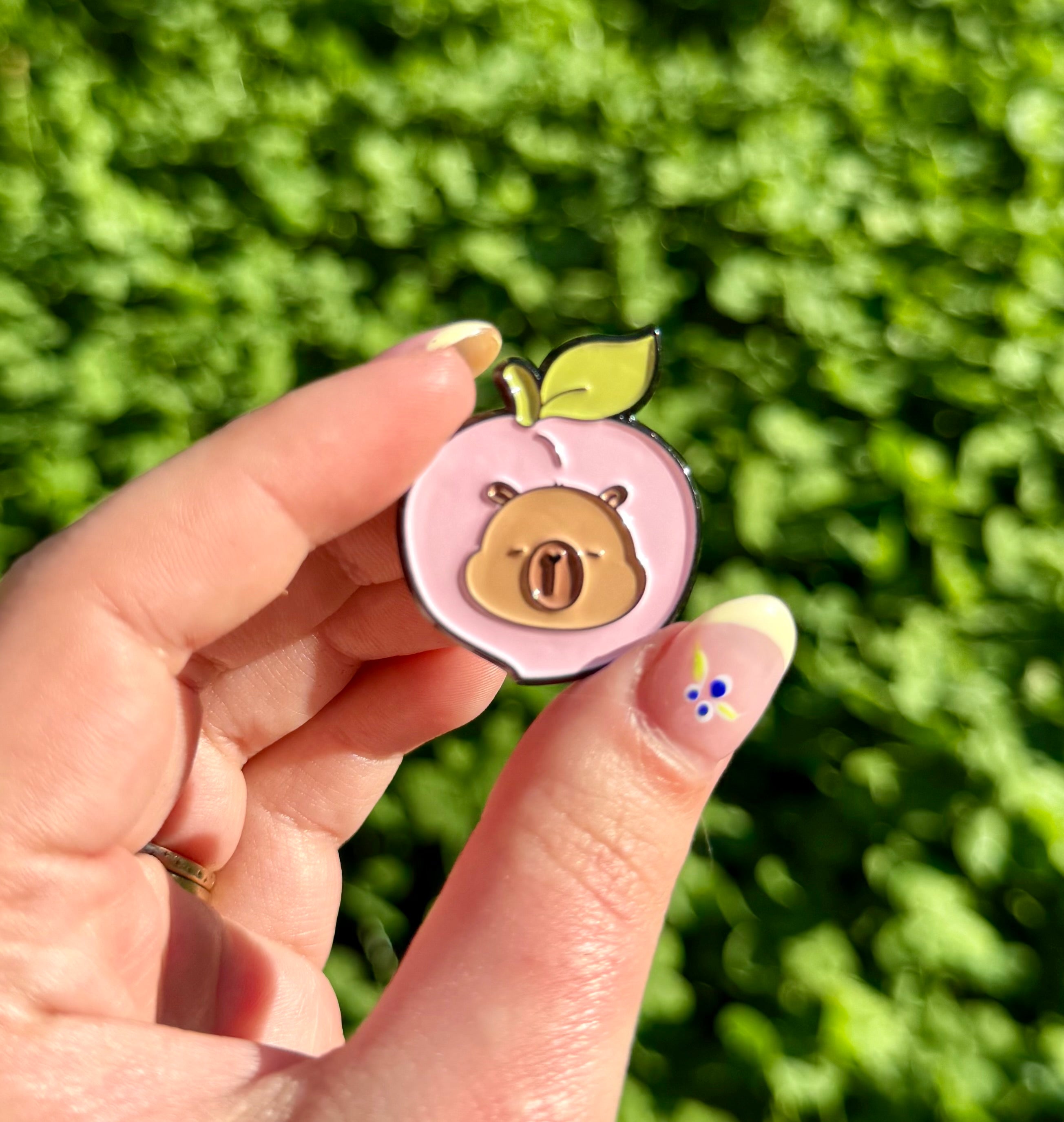 Peach capybara enamel pin – Lucy's Crystal Cove